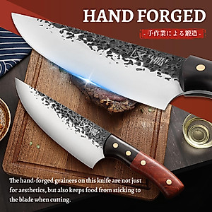 XCHIEF PRO 7" Chef Knife - Butcher Knife for Meat, Japanese High Carbon Meat Cleaver Knife, Hand Forged Meat Cutting Knife, Ultra Sharp Kitchen Knife for Home, Camping BBQ Cooking Knife