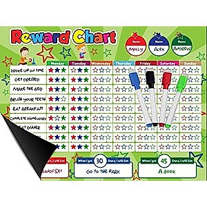 Magnetic Behavior/Star/Reward Chore Chart, One or Multiple Kids, Toddlers, Teens 17" x 13", Premium Dry Erase Surface, Flexible Chart with Full Magnet Backing for Fridge, Teaches Responsibility!