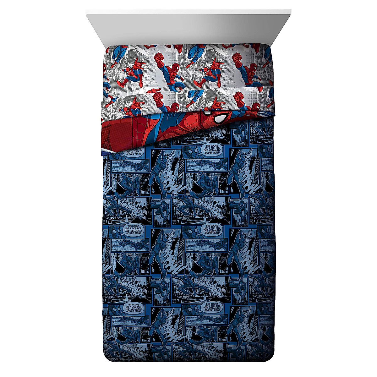 Jay Franco Marvel Spiderman Burst 4 Piece Twin Bed Set - Includes Reversible Comforter & Sheet Set - Bedding - Super Soft Fade Resistant Microfiber - (Official Marvel Product)