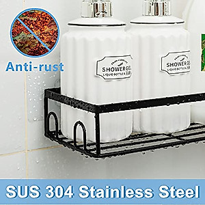 ETECHMART Corner Shower Caddy, 0°- 330°Rotation Adhesive Shower Shelves Organizer for Bathroom, SUS304 Rustproof Floating Storage Rack for Inside with Hooks, No Drilling - 2 Pack/Black