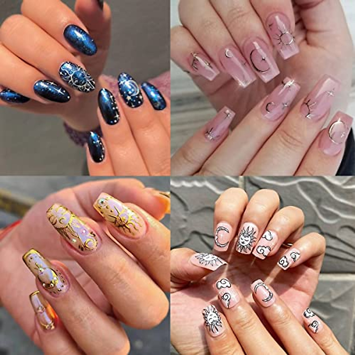 9 Sheets Laser Sun Stars Moon Nail Art Stickers Decals 3D Self-Adhesive Aurora Nail Decals Gold Sliver Designs Stars Nail Stickers for Women Nail Art Supplies DIY Luxury Designer Nail Decorations