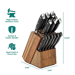 Generic The Pioneer 2 Woman Pioneer Signature 14-Piece Stainless Steel Knife Block Set, Black