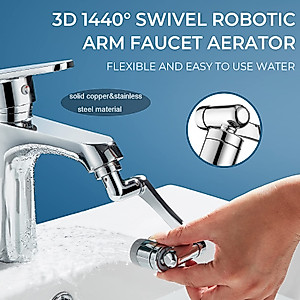 1440° Rotating Faucet Aerator,1080°+360° Large-Angle Swivel Faucet Attachment Robotic Arm Faucet Extender for Bathroom Sink Sprayer Attachment for Face Washing, Gargle and Eye Flush