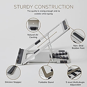 POUT Eyes 3 Angle - Adjustable Angled Ergonomic Laptop Stand Riser - Notebook Computer Holder Compatible w/ MacBook Air Pro Dell HP & More 11"-17" Laptops - Foldable & Portable w/ 5 Angles (Silver)