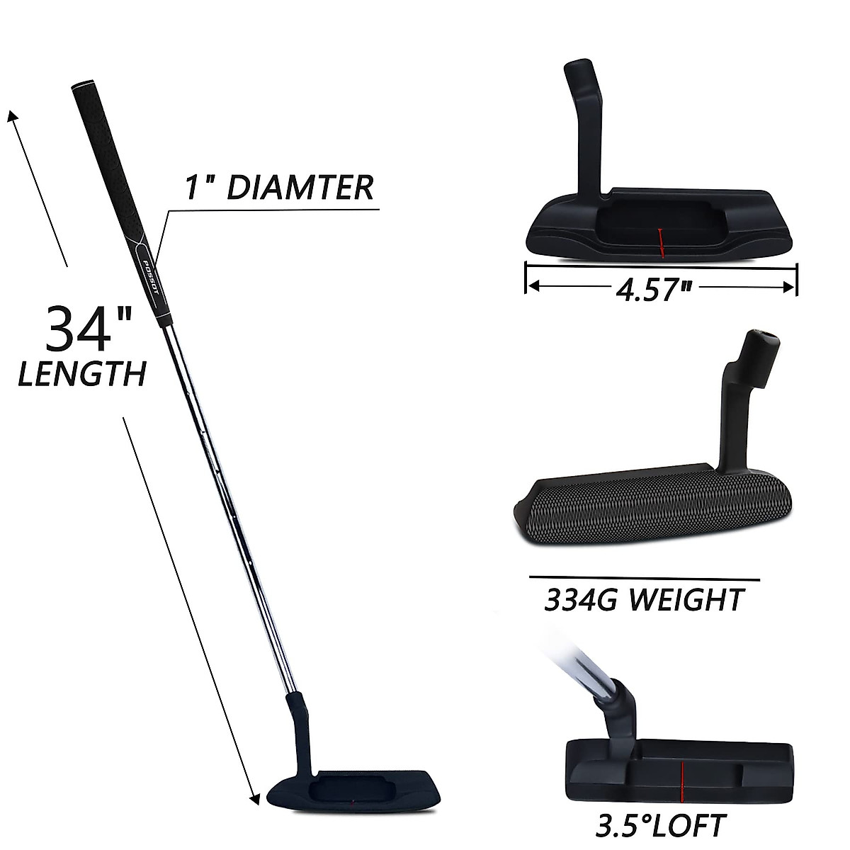 POSSOT Golf Putter Zinc Aluminum Alloy Putters Golf Club Right Handed CNC Milled Putter Face Sturdy Steel Shafts Easy-to-Control Grip for Man and Woman Golfer