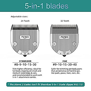 5IN1 Style Adjustable Pet Clipper Blades，Compatible with Wahl's Arco, Bravura, Chromado, Creativa, Figura, Motion, Supergroom Clippers. (NOT Compatible PGC-721 Clippers)(9-15-40#FINE)