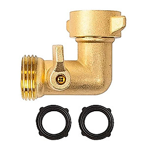 Xiny Tool 90 Degree Garden Hose Adapter with Shut Off Valves, 3/4" Solid Brass Garden Hose Elbow Connector with 2 Extra Pressure Washers (1)