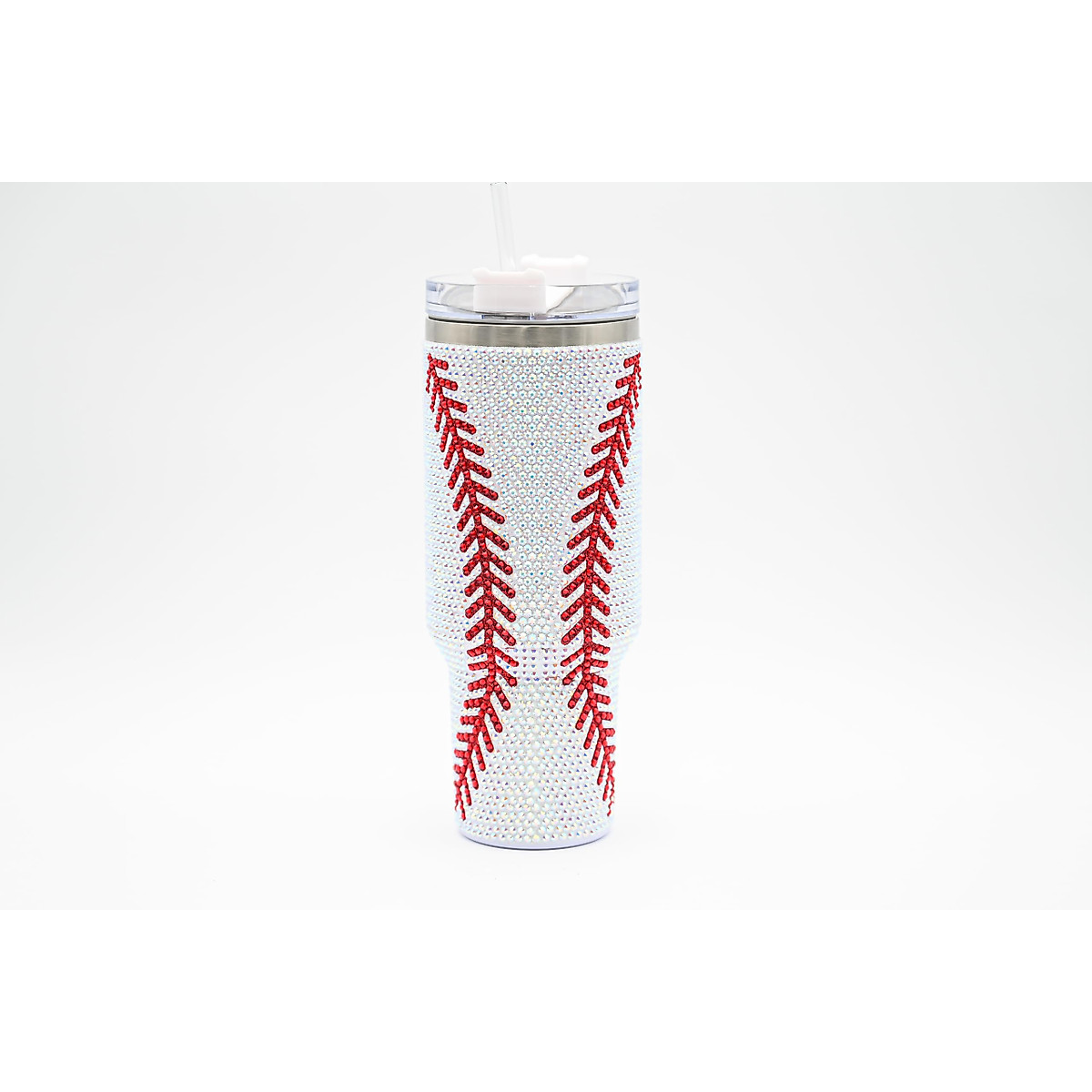 SEM LIFE 40 Oz Rhinestone Bling Tumbler Cup with Handle and Straw (BASEBALL), Stainless Steel and Double Wall Insulated