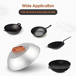JLYO Aluminum Wok Cover for 13"-14" Hand Hammered Wok, 12.5 inch Flat Wok Lid