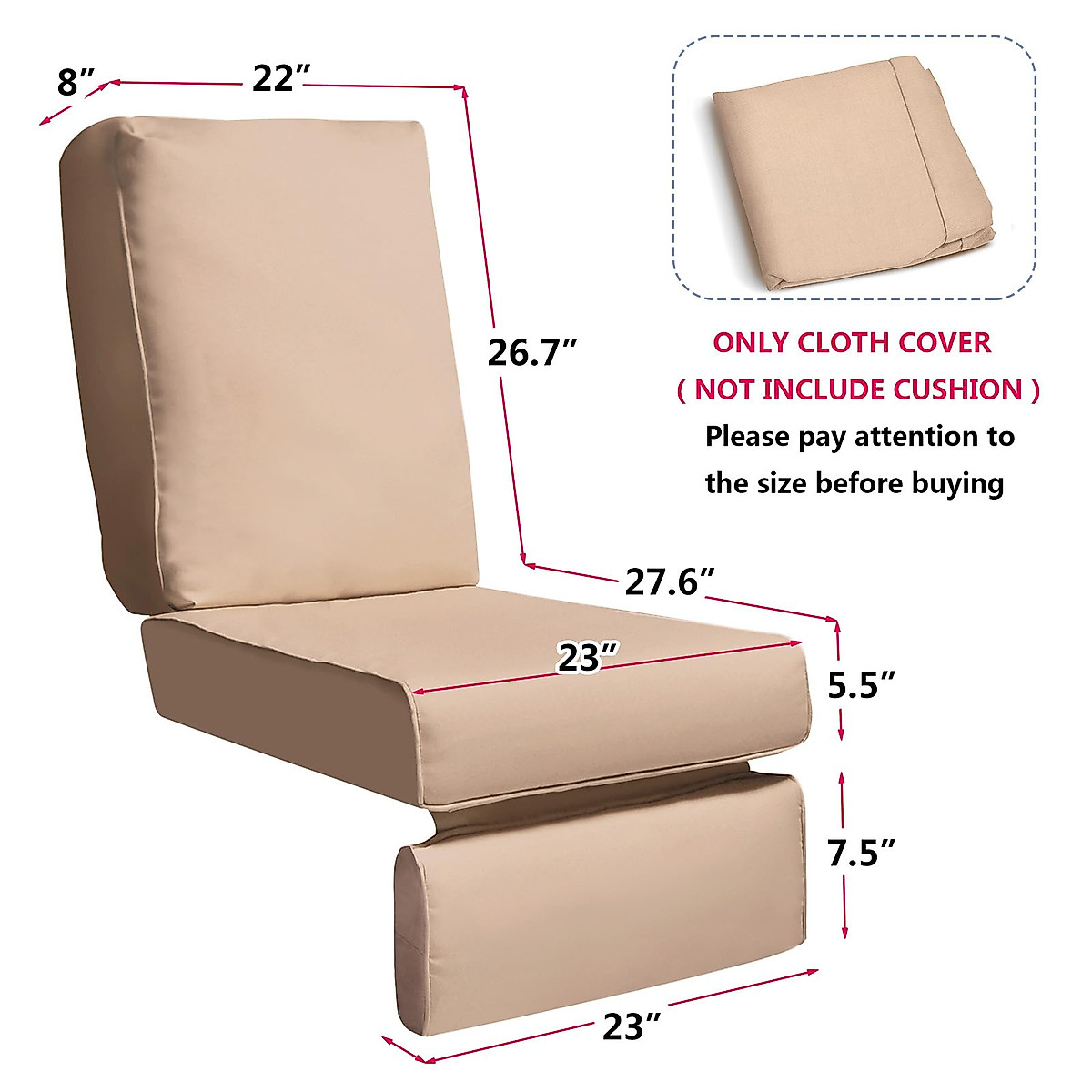 Art to Real ONLY Cover (Cushion Not Included), Outdoor Recliner Chair Replacement Cushion Cover, Patio Furniture Chair Sofa Washable Cushion Deep Seat Covers, UV Resistant, Fade Resistant