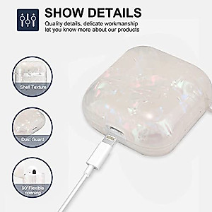 JOYLAND Bling Hard Case Cover with Multicolor Pearl Shell for AirPods 2 & 1,Full Protective Case with Shell Pearl Keychain for Girl Women Men Glitter Wireless Charging Airpods Case for AirPods 1