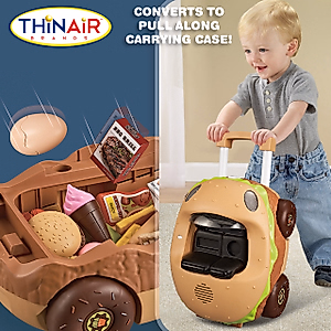 Burger Car Kids’ Kitchen Playset: 3 Pretend Play Toys in 1 with Fun Lights & Sounds, Includes Burger-Shaped Toy Car, Toy Food, Toy Grill & Toy Restaurant/Food Truck for Kids 3 & Up