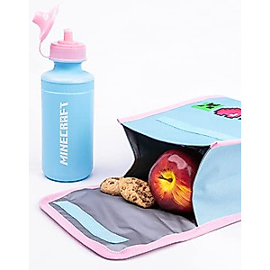 Minecraft Backpack and Lunch Box Set for Girls | Kids 4 Piece Creeper Panda Hearts Blue School Rucksack, Lunch Bag, Pencil Case, Water Bottle One Size, Blue, One Size, Rucksack Backpacks