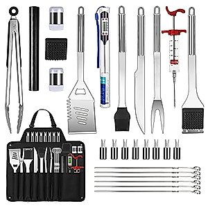 EIGNO Grilling Accessories BBQ Grill Tools Set, 27Pcs Stainless Steel Barbecue Grill Tools Kit with Meat Thermometer and Injector, Perfect BBQ Tools for All Your Grilling Needs