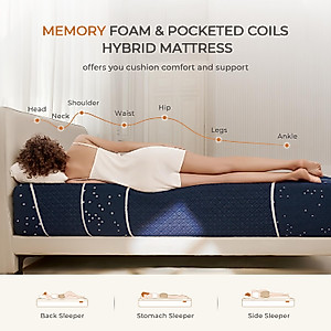 Sweetnight King Mattress, 12 Inch King Size Hybrid Mattress in a Box, Memory Foam King Bed Mattress with Pocketed Coils for Comfortable Sleep & Pressure Relief, Medium Soft