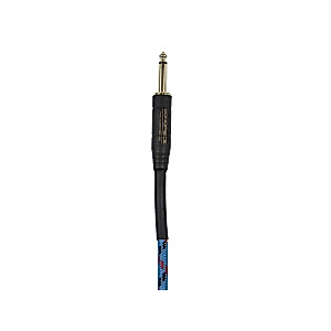 Monoprice 1/4-Inch TS Male to 1/4-Inch Right Angle TS Male Guitar/Instrument Cable - 10 Feet, Blue, 20AWG, Braided Jacket, Gold Plated - Cloth Series