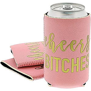 12 oz Cheers Bitches Neoprene Can Cooler Sleeves for Soda, Beer, Beverages (3 Pack)