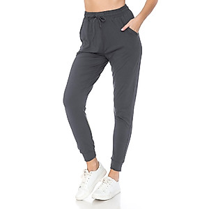 Leggings Depot Womens Relaxed fit Jogger Pants - Track Cuff Sweatpants with Pockets, Charcoal Gray, Medium