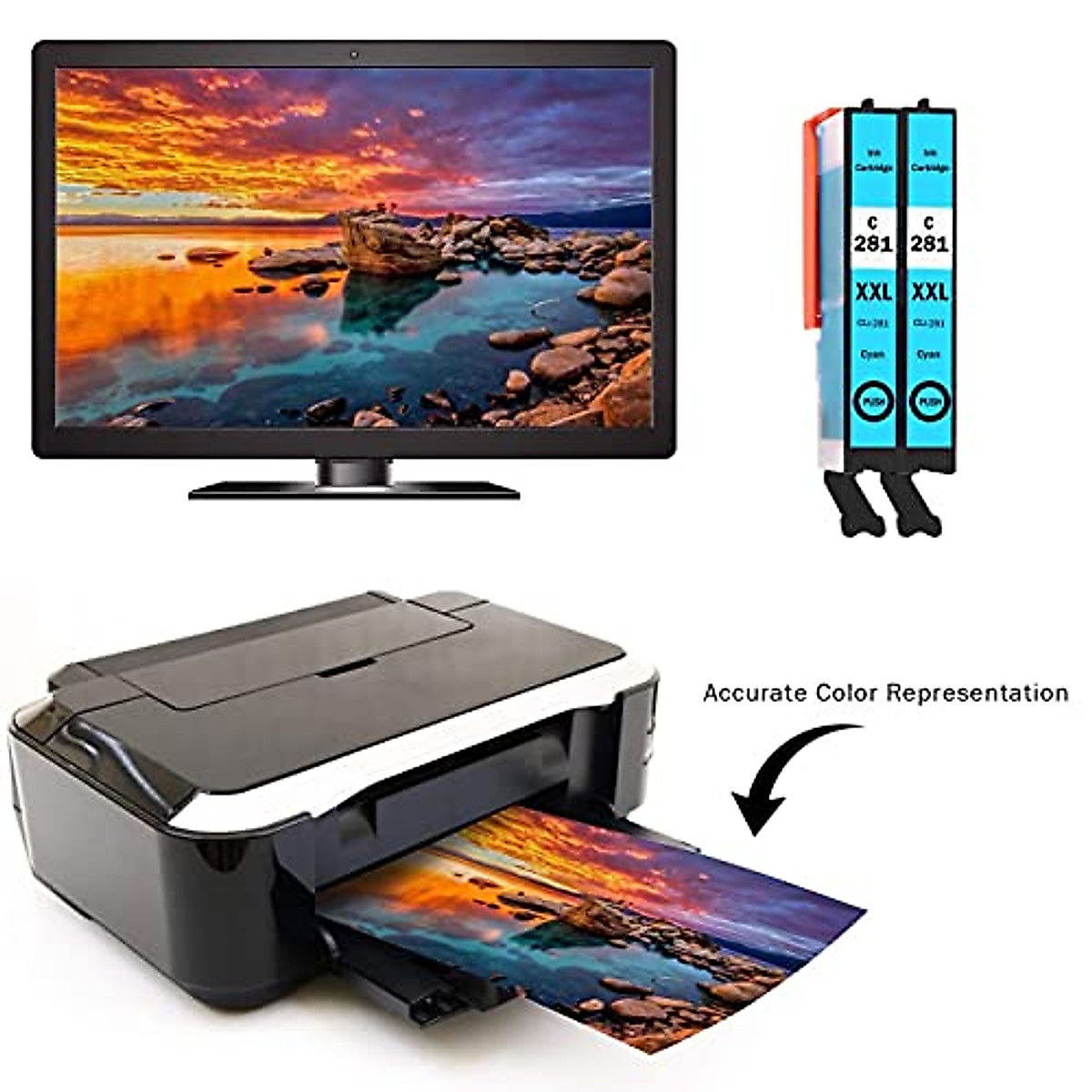 Limeink Compatible Ink Replacement for Canon CLI-281XXL CLI 281 XXL High Yield Ink Cartridges Replacements for Canon Pixma TR7520 TR8520 TS6120 TS8120 TS9120 (2 Cyan)