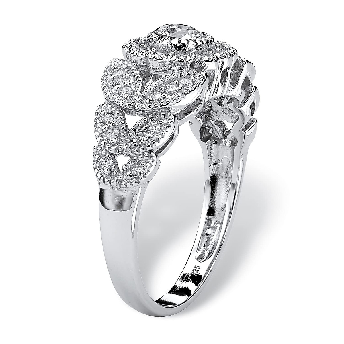 PalmBeach Platinum-plated Sterling Silver Round Cubic Zirconia Flower Miligrain Engagement Ring Sizes 5-10 Size 6
