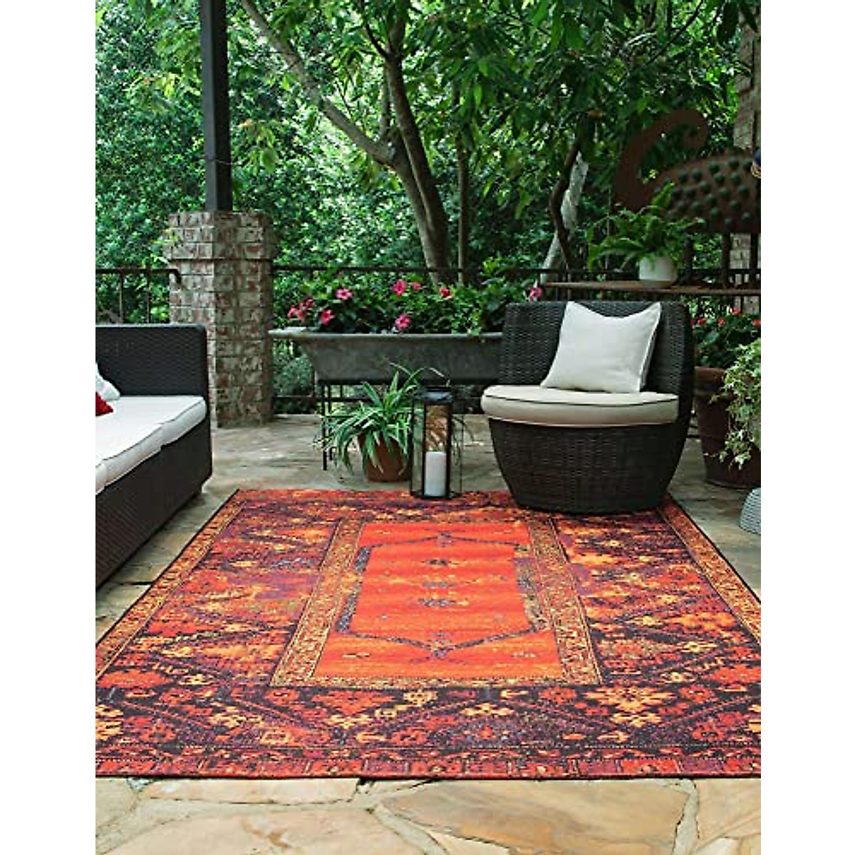 Unique Loom Outdoor Tribal Collection Area Rug - Quepos (6' 1" x 9' Rectangle, Multi/Black)