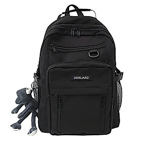 JARKJARD Cute Aesthetic Backpack Kawaii Backpack for School with Cute Pendant Casual Daypack Middle Student Travel College Bookbag for Girls Large Capacity(Black)