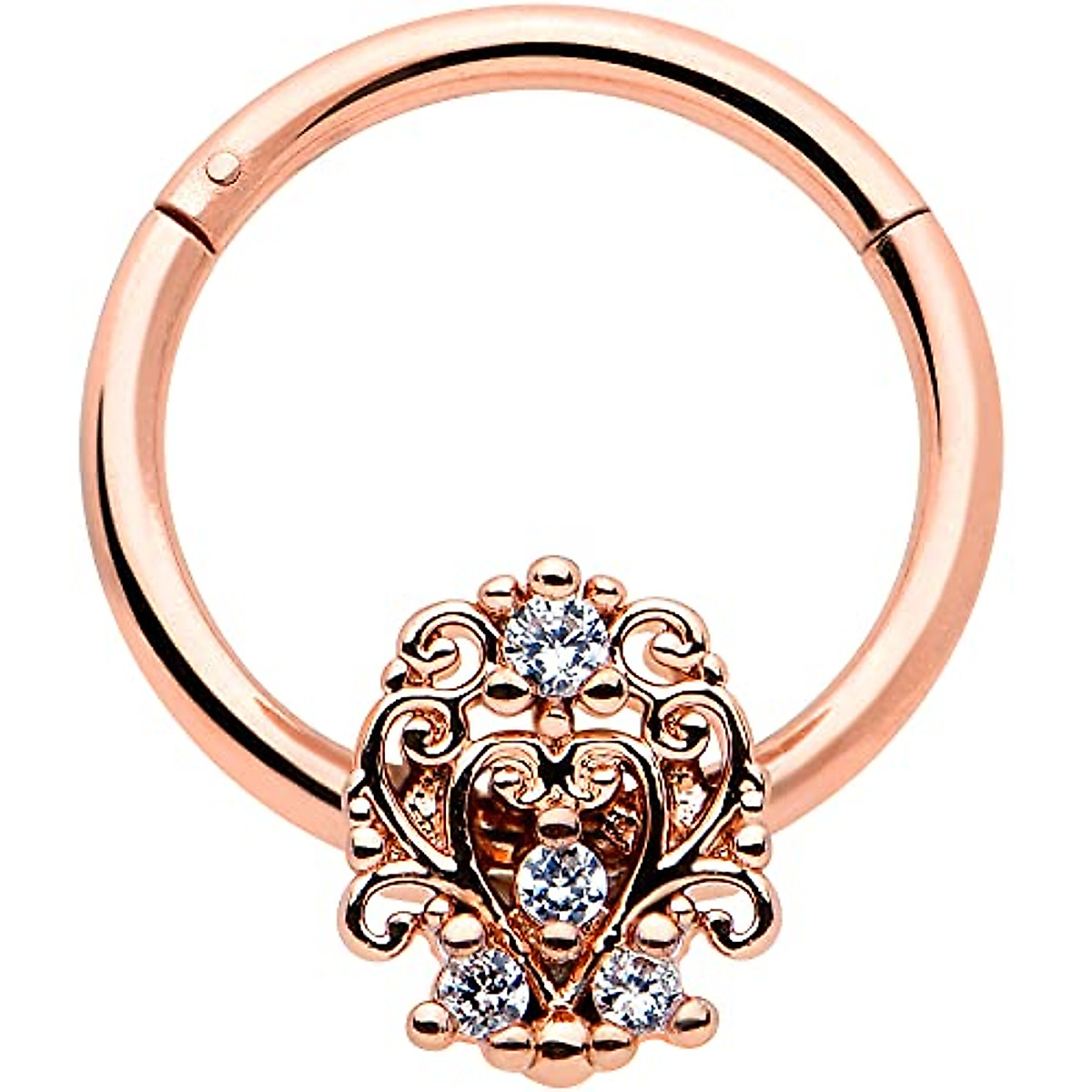 Body Candy 16G Plated Steel Hinged Segment Ring Seamless Cartilage Nipple Rosy Clear Accent Nose Hoop 3/8"