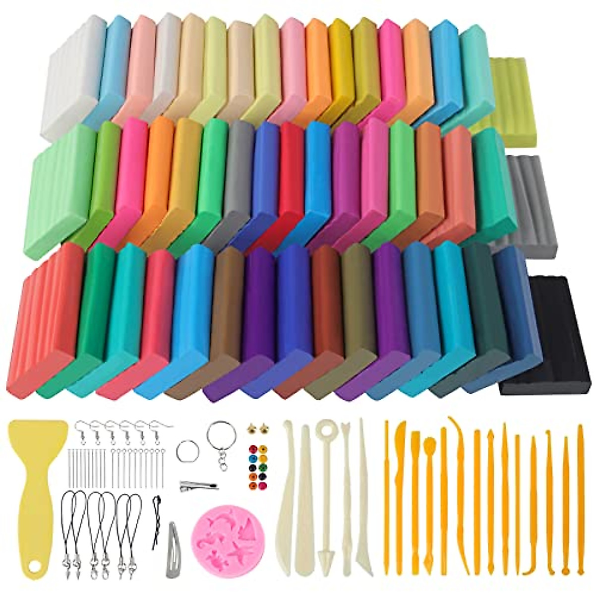 Polymer Clay Kits, Oven Bake Clay Model Clay, Safe and Non-Toxic DIY Modeling Clay, Sculpting Clay Tools and Accessories,Ideal Gift for Children, Adults and Artists (50 Color)