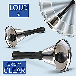 [2 Pack] Silver Steel Call Bells with Handle - Hand Bell Ring, Bed Alarm Elderly Assistance, School Teacher Classroom Doorbell, Office Reception Desk Restaurant Counter Tea Table Ringer Instrument
