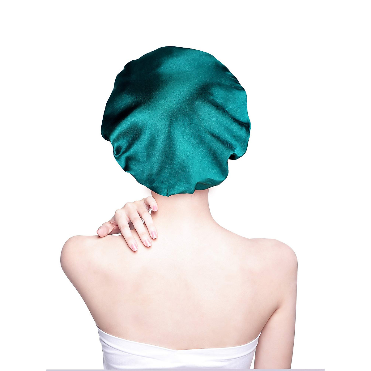 Syhood 6 Pieces Sleep Cap Satin Bonnet Sleeping Hat Soft Elastic Night Hair Cover for Women(Black, Beige, Silver, Gold, Pink, Peacock Blue,Medium)