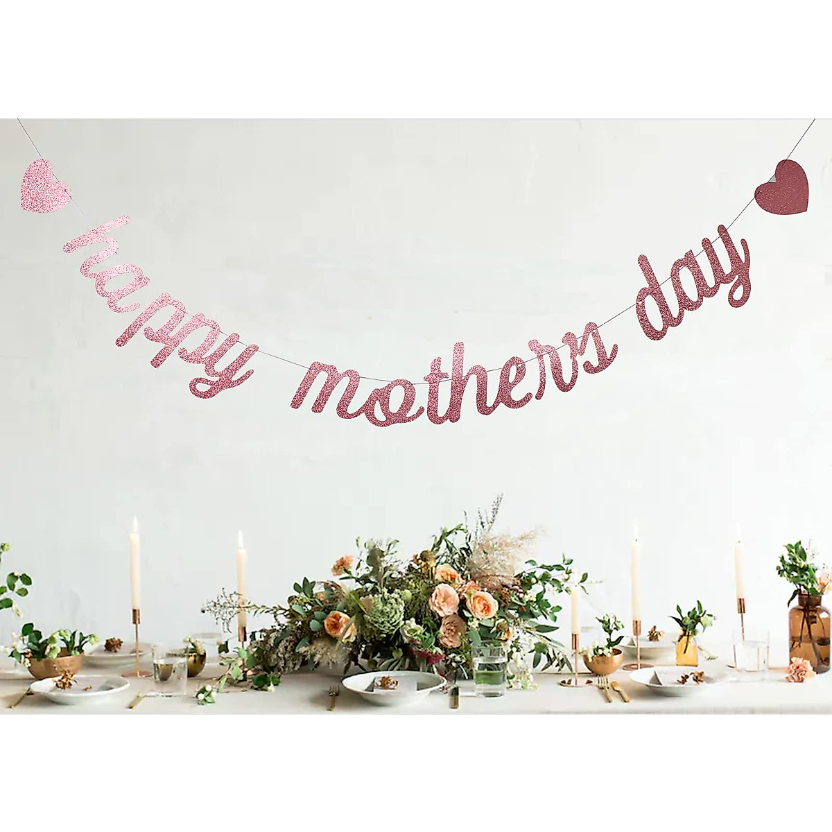 Swdthnh Happy Mother's Day Rose Gold Glitter Paper Banner, Funny Best Mom Ever/Mother's Birthday Party Photo Backdrops Sign Decoration(Rose Gold Mom)