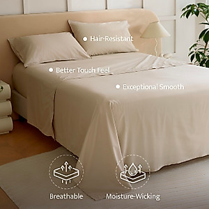 Double Stitch by Bedsure Cotton Tencel™ Lyocell Percale Duvet Cover and Fitted Sheet Bundle, 1 Cotton Tencel Lyocell Duvet Cover Set, 1 Cotton Tencel Lyocell Queen Fitted Sheet, King, Sandstone