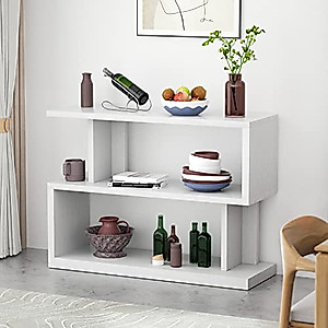 Tmtourh 35.4" Console Table Sofa Side Table, 3 Tier TV Stand Console Table Sturdy End Table Coffee Table Entryway Table Accent Table for Living Room, Bedroom, Hallway -White