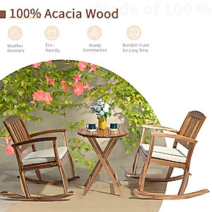 Outvita Outdoor Acacia Wood Rocking Chair Set of 2, Wooden Rocker w/Detachable Washable Cushions, Patio Rocker for Porch Garden Patio Indoor, Natural