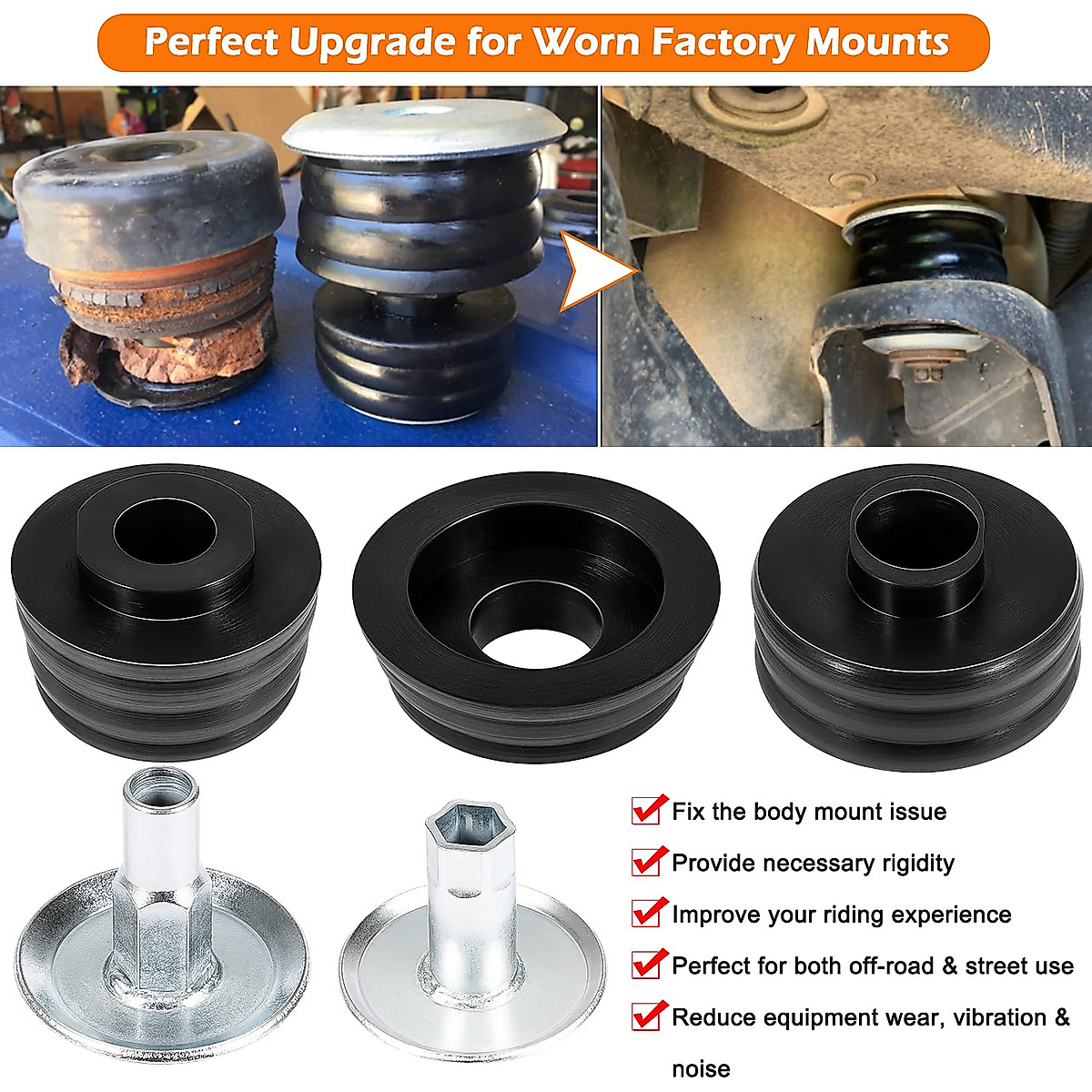 KF04060BK Body Mount Bushing Kit Fits for Ford F250 F350 Super Duty 2008-2016 2WD 4WD Polyurethane Body Cab Mounts & Steel Sleeves & Hardware (Black)
