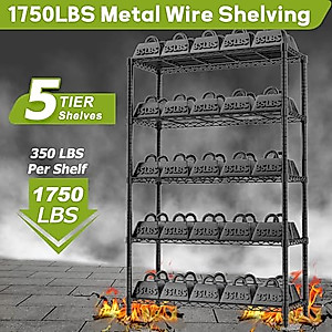 MODCART Storage Shelves, 36" L x 14" W x 72" H Heavy Duty Garage Wire Shelving Unit Loads 1750LBS, 5-Tier Adjustable Metal Industrial Utility Shelf Rack for Kitchen, Laundry Room, Basement