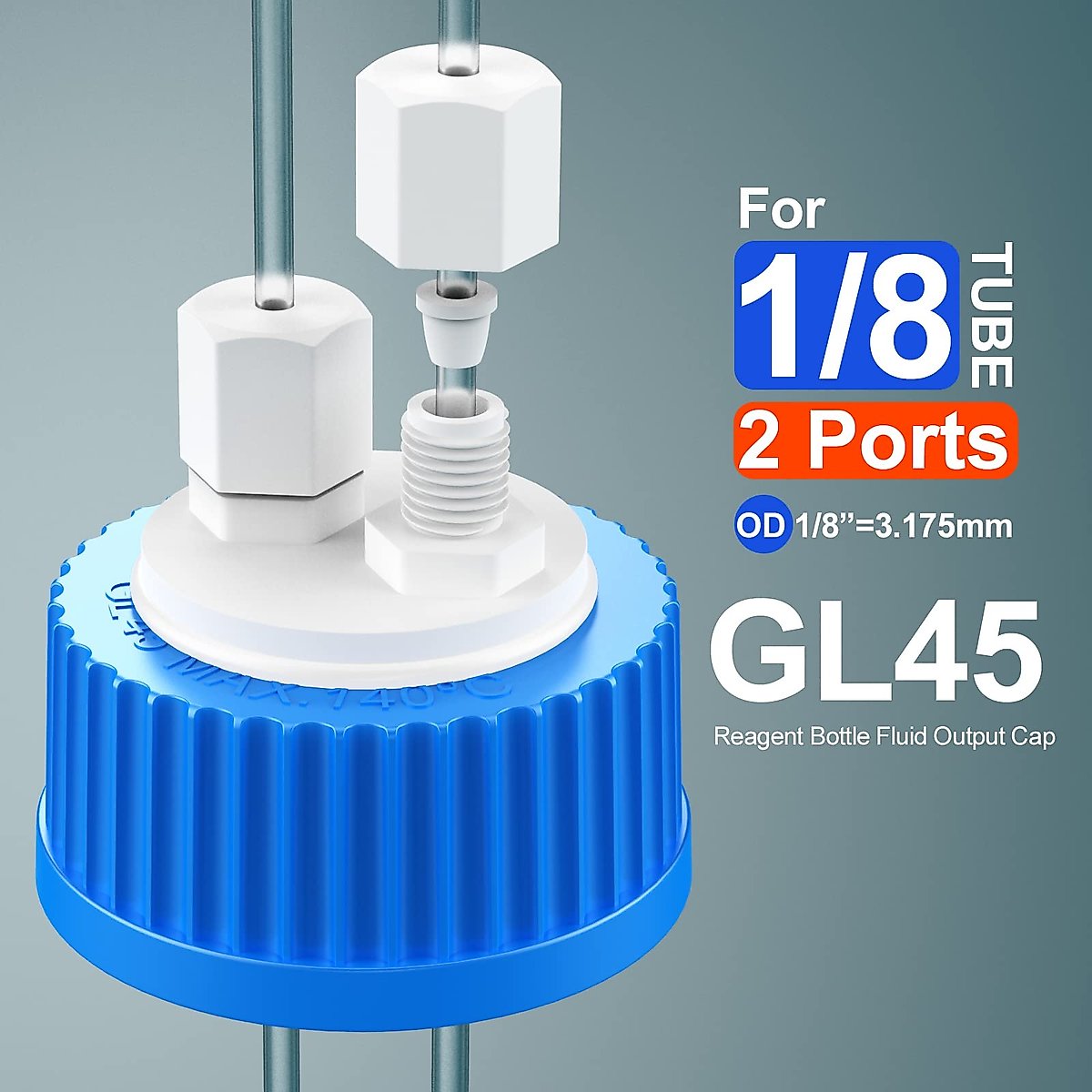Multiple Distributor for Bottles GL45 Insert Made of PTFE,Liquid Chromatography Waste Cap,HPLC Solvent Delivery Caps,PP by ZHANXUBIO (1/8-2 Port)