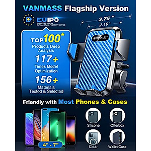 VANMASS Universal Car Phone Mount,【Patent & Safety Certs】 Upgraded Handsfree Dashboard Stand, Phone Holder for Car Windshield Vent, Compatible iPhone 14 13 12 11 Pro Max Xs XR X, Galaxy (Blue)