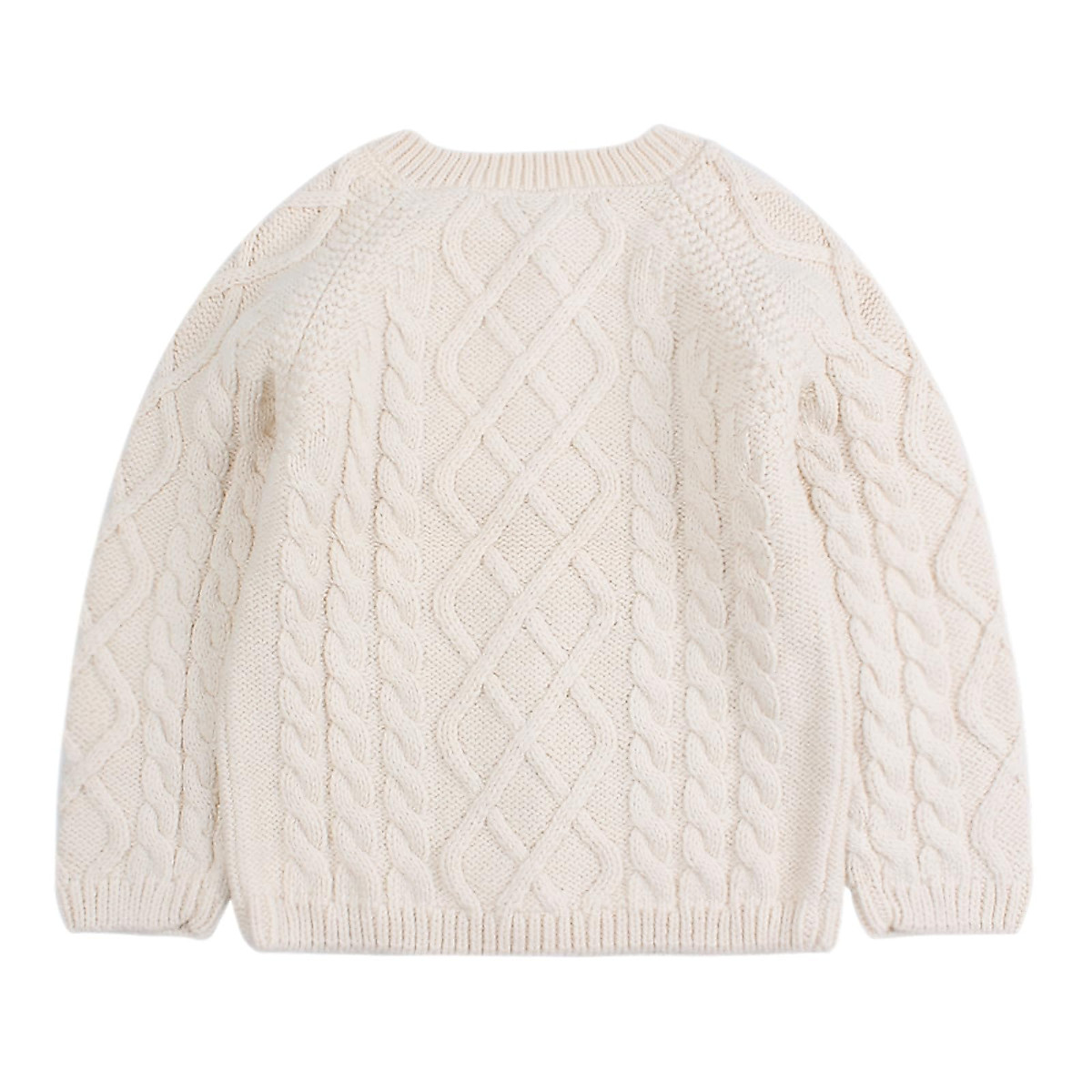 Peecabe Toddler Girl Sweaters Cable Knit Long Sleeve Crewneck Chunky Crochet Cardigans 1-6T (White, 4T)