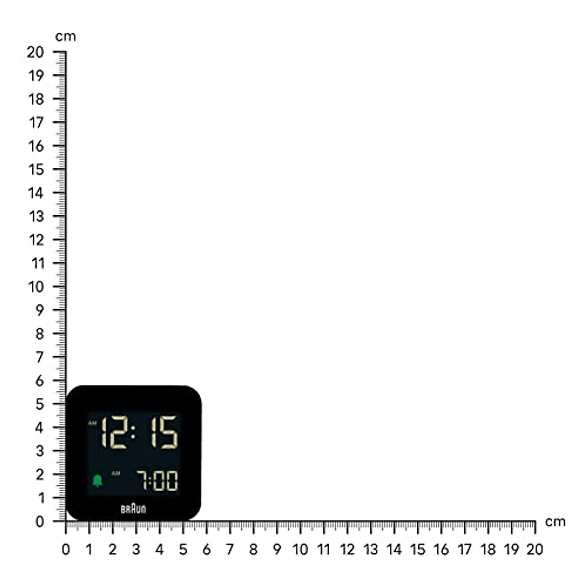 Braun Digital Travel Alarm Clock with Snooze, Compact Size, Negative LCD Display, Quick Set, Crescendo Beep Alarm in Black, Model BC08B.