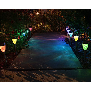 Morvat LED Auto Solar Powered Outdoor Path Lights with Watertight Lens for Garden Yard & Pathway, Bright Waterproof Landscape & Patio Lighting, Dusk to Dawn (Color Changing)