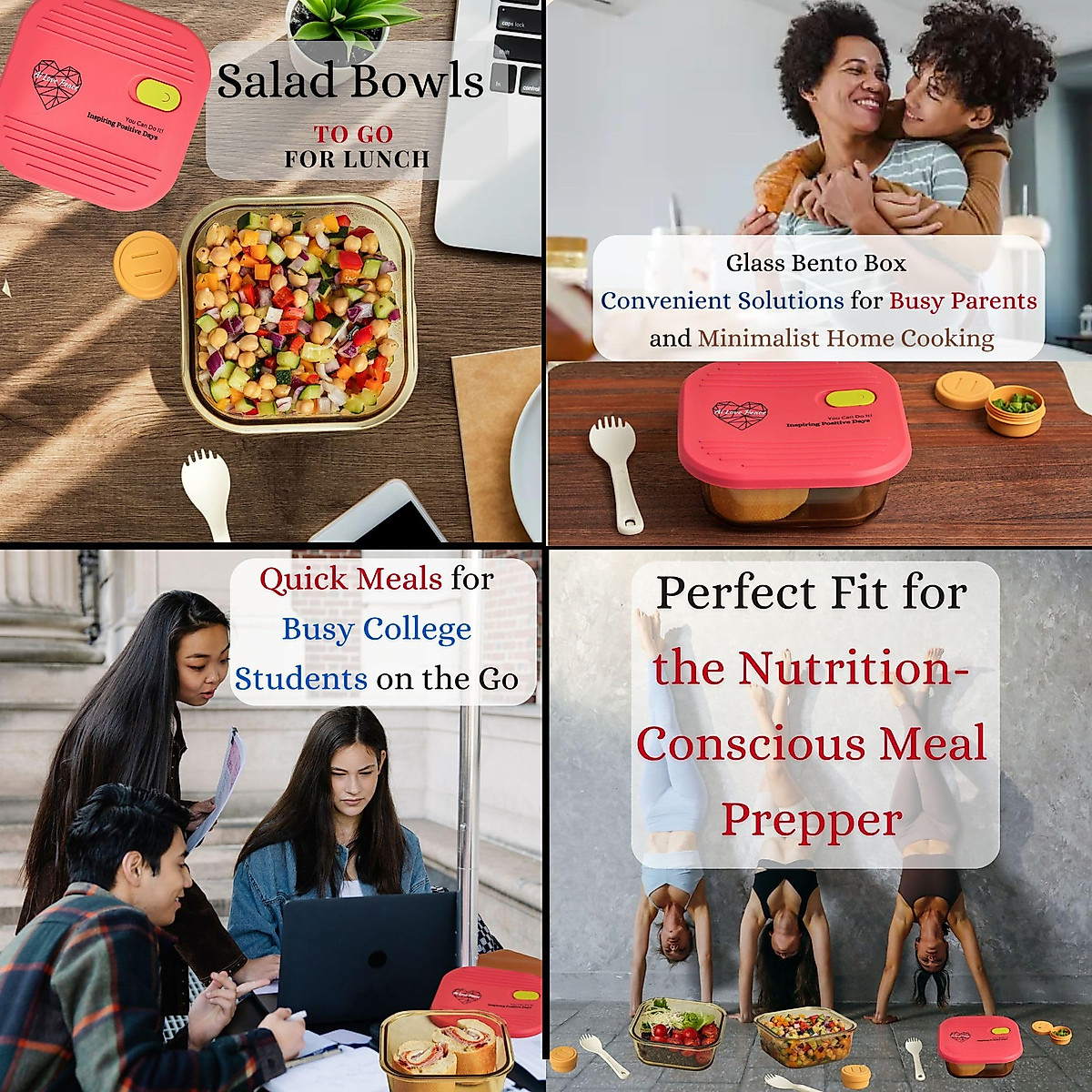 AI LOVE PEACE Glass Lunch Containers for Women Adults, Microwave Safe Glass Lunch Box, Leak Proof BPA-Free, Durable, Built-in Vent - Ideal for Meal Prep & On-the-Go Lunches (red)