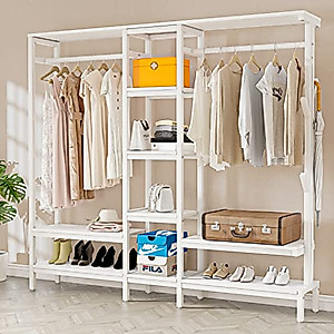 HOKEEPER Heavy Duty Free Standing Closet Organizer with 8 Shelves and Coat Rack Extra Large Wardrobe Closet Clothing Rack for Hanging Clothes Closet Storage Garment Rack for Bedroom 1000lbs White