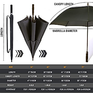 SIEPASA Golf Umbrella Large 62/68/72 Inch Automatic Open Golf Umbrella Extra Large Oversize Double Canopy Vented Umbrella Windproof Waterproof for Men and Women.(Black, 62")