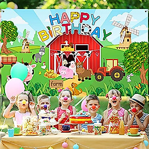 Tatuo Farm Birthday Party Supplies Farm Animal Birthday Party Backdrop Happy Birthday Photo Background Large Farm Photography Backdrop Decor for Kid Birthday Party Baby Shower, 72.8 x 43.3 Inch