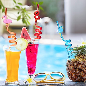Reusable Flamingo Straws for Birthday Party Supplies | Party Favors,Luau Hawaiian Pool Party with 2 Cleaning Brush (24+2)