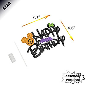 Mickey Minnie Halloween Happy Birthday Banner Cake Topper for Mickey Mouse Minnie Mouse Theme Halloween Birthday Party Decorations