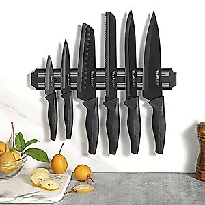 Wanbasion 7 Piece Black Sharp Knife Set for Kitchen, Stainless Steel Kitchen Knife Set, Chef Knife Set with Magnetic Strip and Cover for Meat Cutting