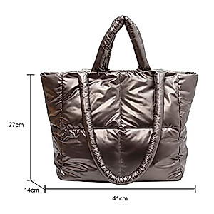 JQWYGB Puffer Tote Bag for Women - Large Puffy Tote Bag Purse Soft Padded Cotton Checkered Quilted Shoulder Bags Handbags (Champagne)