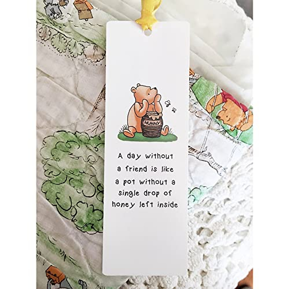 10 Pcs Winnie Bookmark， Winnie Theme Book Markers with Gold Ribbons, 15 x 5 cm